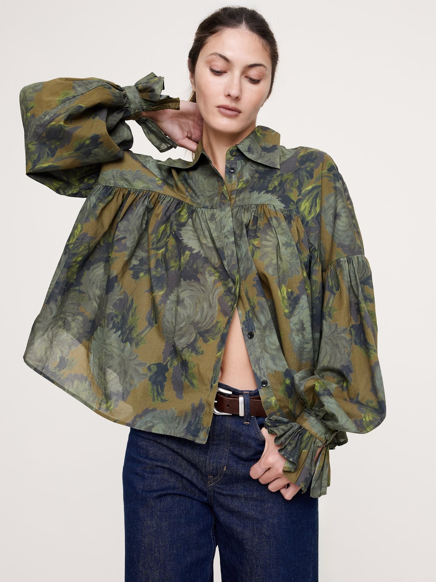 Cotton Balloon-Sleeve Shirt